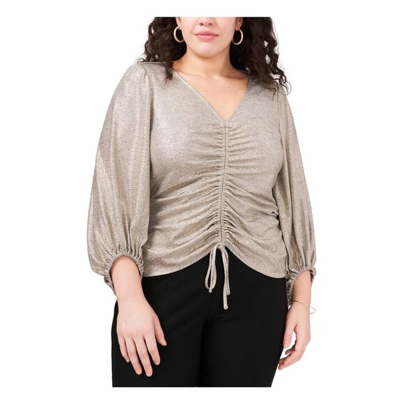 MSK | Tops | Msk Womens Stretch Drawstring Front Hem Balloon Sleeve V ...